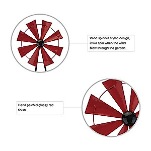 glitzhome 44" H Metal Wind Spinner Yard Stake, Ornamental Windmill Decor Weather Vane Weather Resistant for Home Outdoor Yard Lawn Garden Farm Backyard, Red