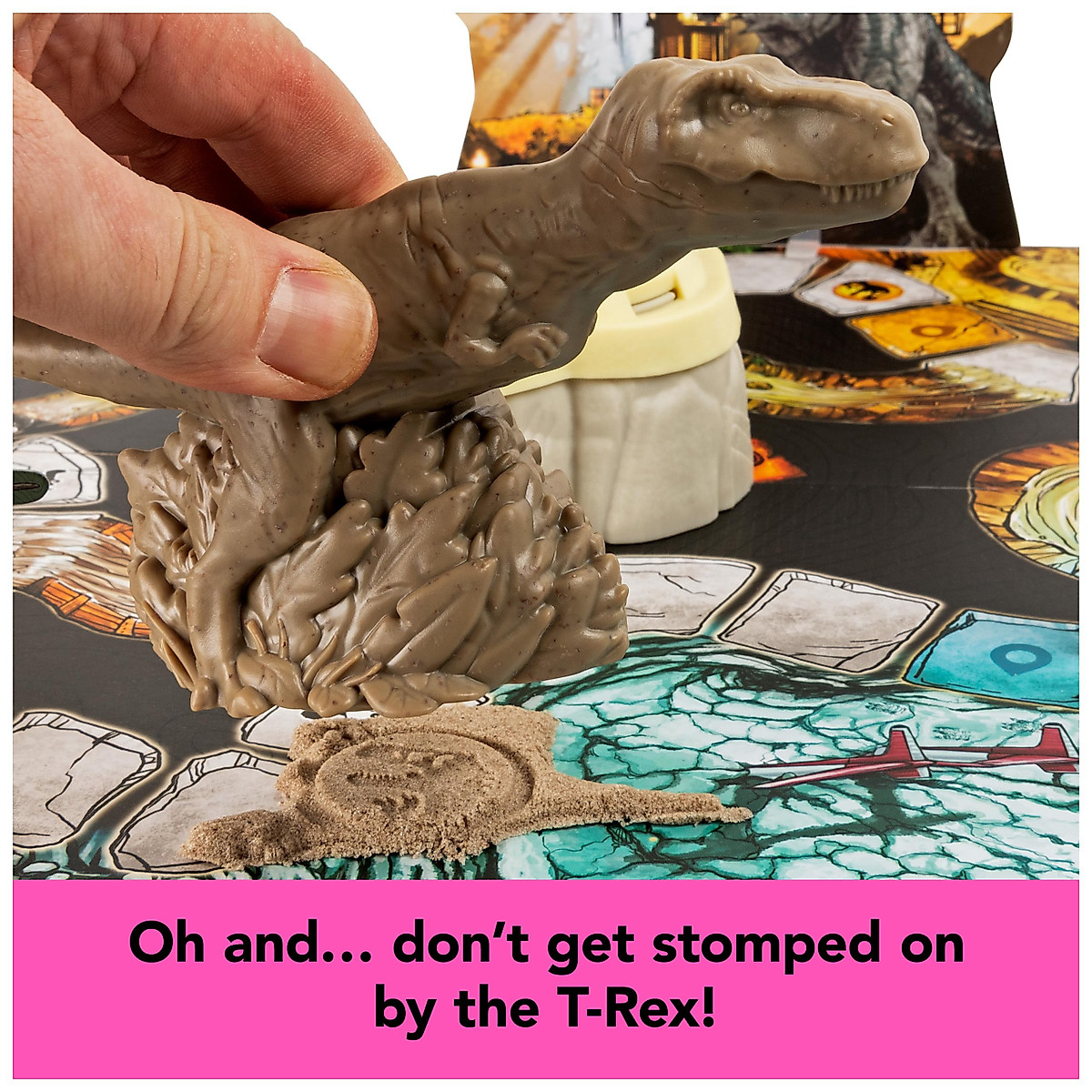 Spin Master Games, Jurassic World Dominion, Stomp N’ Smash Board Game Sensory Dinosaur Toy with Kinetic Sand, Christmas Gifts for Kids, for Ages 5+