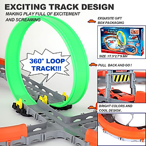 Race Car Track Set, Assembled Car Track Toys with 27 Pcs Building Kits, 2 High Speed Race Cars, 360° Loop X-type Crossing Track for Kids 3+ Ages Birthday (A Race Car Set)
