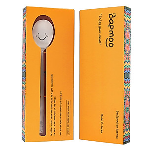 BAPMOO Korean Chopsticks and Spoon Set Combinations Reusable Long Handle Metal Stainless Steel Good for Gift Happy Face & Hangul Characters Engraved Silver