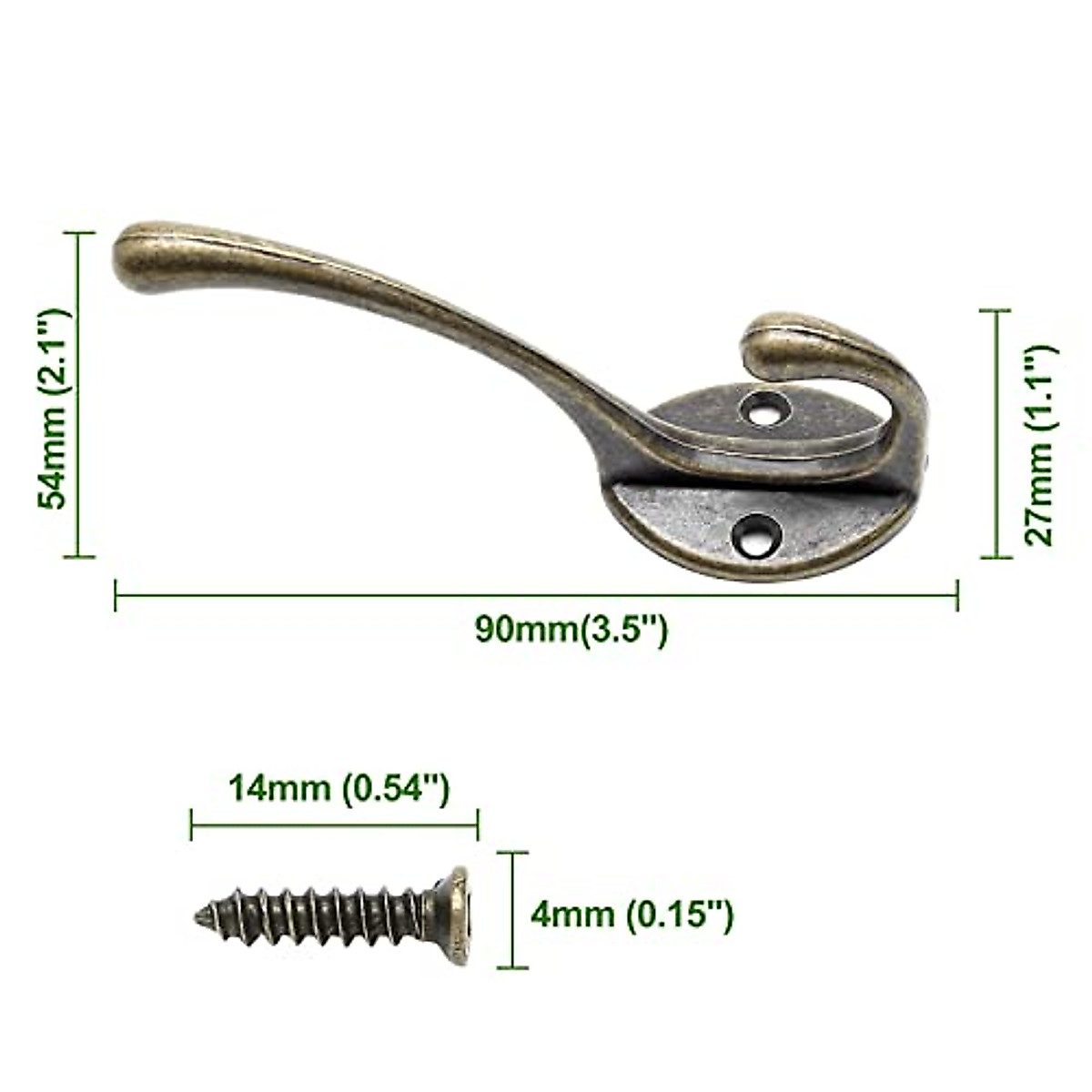 Bonsicoky 4 PCS Farmhouse Wall Mounted Coat Hooks, Decorative Heavy Duty Double-Hook Wall Hooks with Screws for Coats Bags Hats Towels - Black