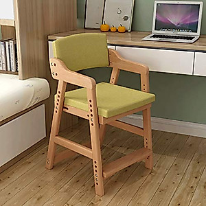 XFENG Adjustable Wood Chairs Liftable Study Chair for Kids with Arm Rest, Dining Side Chairs for Tables, Student Study Work Lift Ergonomic Posture Computer Washable Dining Desk Chair (Color : Green)