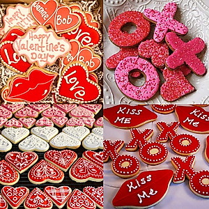 KAISHANE Valentine's Day Cookie Cutter Set-Lips, Double Heart, Heart, Letter X,Letter O-5 Pieces Wedding Valentine Day Fondant Pastry Baking Cookie Cutter Set.