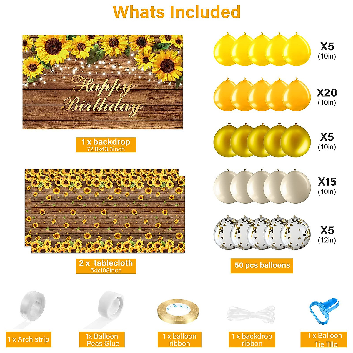 Sunflower Birthday Party Decorations Supplies Sunflower Balloon Garland Kit Include Backdrop Banner Sunflower Tablecloths Balloons Garland for Sunflower Theme Birthday Party Wedding Baby Shower Decor