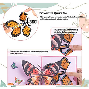 ilauke Pop Up Cards, 3D Butterfly Pop Up Cards, Greeting Cards with Magic Flying Butterfly&Envelopes, for Mothers Fathers Teachers Day Birthday Valentine's Anniversary Thank You Day