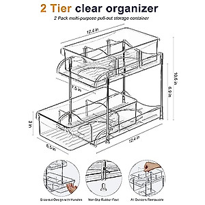 MHHA 2 Tier Clear Under Bathroom Sink Organizers and Storage, Medicine Cabinet Organizer with Dividers,Pull Out Kitchen Pantry Shelf Cupboard Closet Vanity Organization Bins