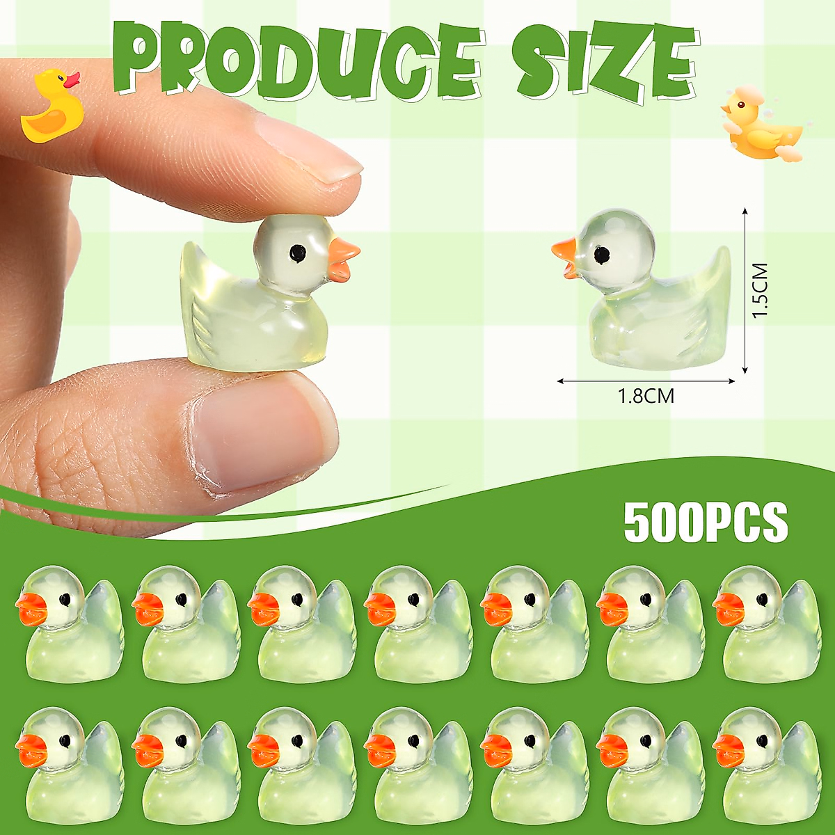 Glimin 500 Pcs Luminous Mini Resin Ducks Tiny Glow in The Dark Ducks Miniature Ducks Small Ornament Decoration for Home School Micro Garden Landscape Aquarium Ornament Dollhouse Accessories(Green)