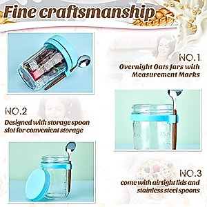 Sumind 6 Pack Overnight Oats Containers with Lids and Spoons 10 oz Large Capacity Airtight Oatmeal Container Glass Mason Overnight Oats Jars Reusable Container for Cereal Yogurt and Parfait