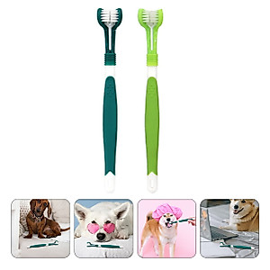 Mipcase 4pcs Head Triple Toothbrush Cleaning for Dogs Headed Care Small Kitten Handle Finger Supplies Pet Dog Hair Oral Tooth Gentle Toothbrushes Teeth Dental Cat Gum Large Green Puppy