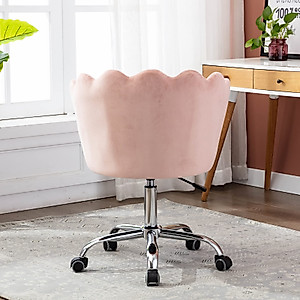 Home Office Desk Chair Cute Velvet Vanity Chair for Makeup Room Swivel Desk Chair with Shell Back Task Chair Girls Makeup Chair with Wheels Swivel Task Chair Rolling Chair for Bedroom Living Room