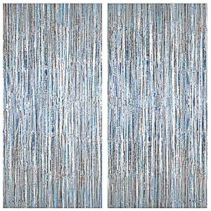 2 Pack 3.2ft x 8.2ft Silver Metallic Tinsel Foil Fringe Curtains, Door Streamer Photo Booth Backdrop for Birthday Graduation Engagement Bridal Shower Bachelorette Baby Shower Party Decorations