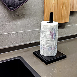 Wood Paper Towel Holder, Handmade Standing Paper Towel Holder with Larger Non-Slip Square Base, Easy-Assemble Countertop Paper Towel Roll Dispenser for Kitchen & Bathroom