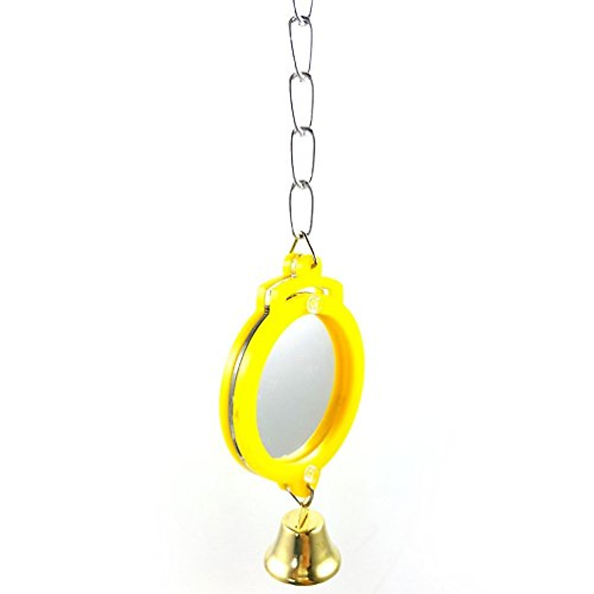Hypeety Pet Bird Mirror with Bell Interactive Treat Puzzle Parrot Toy Bird Cage Mirror Small Bird Swing Chew Toys Fun Cage Accessories (Color Random) (Round Shape)