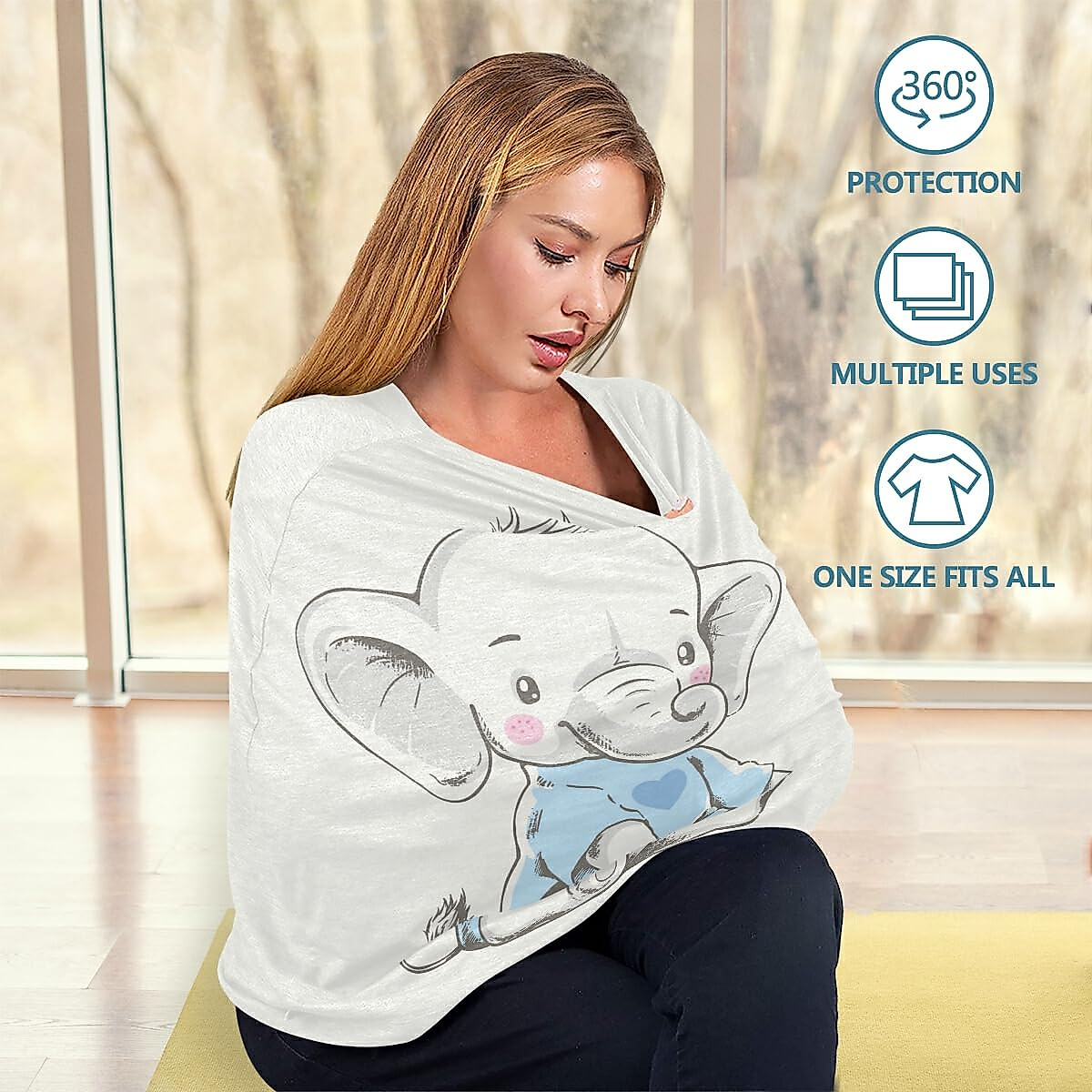 MNSRUU Baby Car Seat Covers Canopy Cover Blue Boy Elephant Baby Infant Stroller Cover Full Coverage Carseat Canopy Breathable Nursing Cover for Breastfeeding