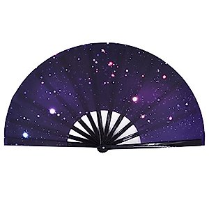 Amajiji Large Galaxy Folding Fan, Chinease/Japanese Folding Nylon-Cloth Hand Fan, Hand Folding Fans for Women/Men, Hand Fan Festival Gift Fan Craft Fan Folding Fan Dance Fan (AM3)