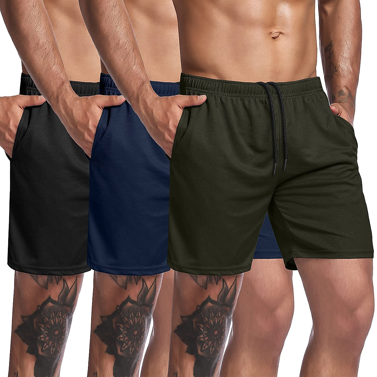 COOFANDY Men's 3 Pack Gym Bodybuilding Shorts Workout Athletic Shorts Mesh Training Bodybuilding Jogger Shorts with Pocket