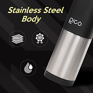 Picolife Portable Electric Pepper Mill - Coarseness Adjustable Stainless Steel Automatic Operation Grinder with Gravity Sensor & Blue Light, Battery Powered