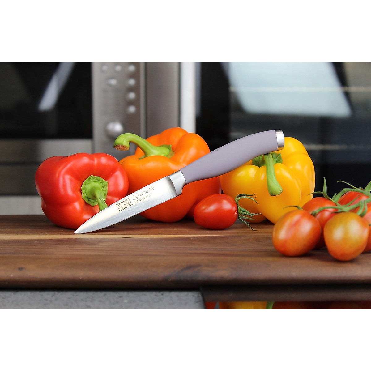 Taylors Eye Witness Syracuse Kitchen Knife 3pce Set - Paring 8cm/3.5”, Chefs 15cm/6” & Cooks All Purpose 13cm/5” Cutting Edge. Ultra Fine, Razor Sharp Blade. Soft Textured Grip Berry Colour Handle
