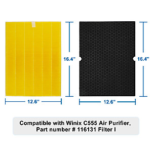 True Hepa Replacement Filter for Winix C555 I,H13 Grade Hepa Filter,Activeted Carbon Filter,Compares to Winix 116131,1 Pack