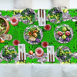 Green Hero Birthday Party Tableware Supplies Set for 16 Guests with Tablecloth, Plates and Cups,Green Hero Party Theme Birthday Baby Shower Party Decorations