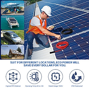 BeideLt Solar Panel Wire- 20FT Black & 20FT Red Tinned Copper Wire, 8AWG(10mm²) Solar Extension Cable with Female and Male Connectort with Adapter Tool Kit,Solar Extension Cable for Solar Panel