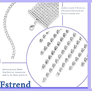 Fstrend Women Rhinestone Choker Long Tassel Necklaces Sparkly Crystal Collar Necklace Fashion Statement Party Festival Body Accessories Jewelry Chain