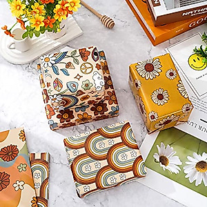 Whaline 12 Sheet Retro Wrapping Paper Boho Style Gift Wrap Bulk Vintage Floral Rainbow Art Paper for Birthday Wedding Baby Shower Wedding DIY Crafts Gift Packing, 19.7 x 27.6 Inch