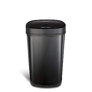 NINESTARS DZT-50-9BK Automatic Touchless Infrared Motion Sensor Trash Can, 13 Gal 50L, Black Steel Base (Oval, Black Lid)
