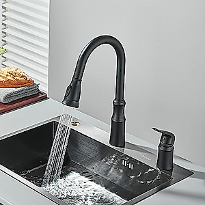 Oulantron High Arc Pull Down Sprayer Kitchen Faucet Single Handle Kitchen Faucets 2 Hole Matte Black Commercial Kitchen Sink Faucet Pull Out Kitchen Sink Faucet