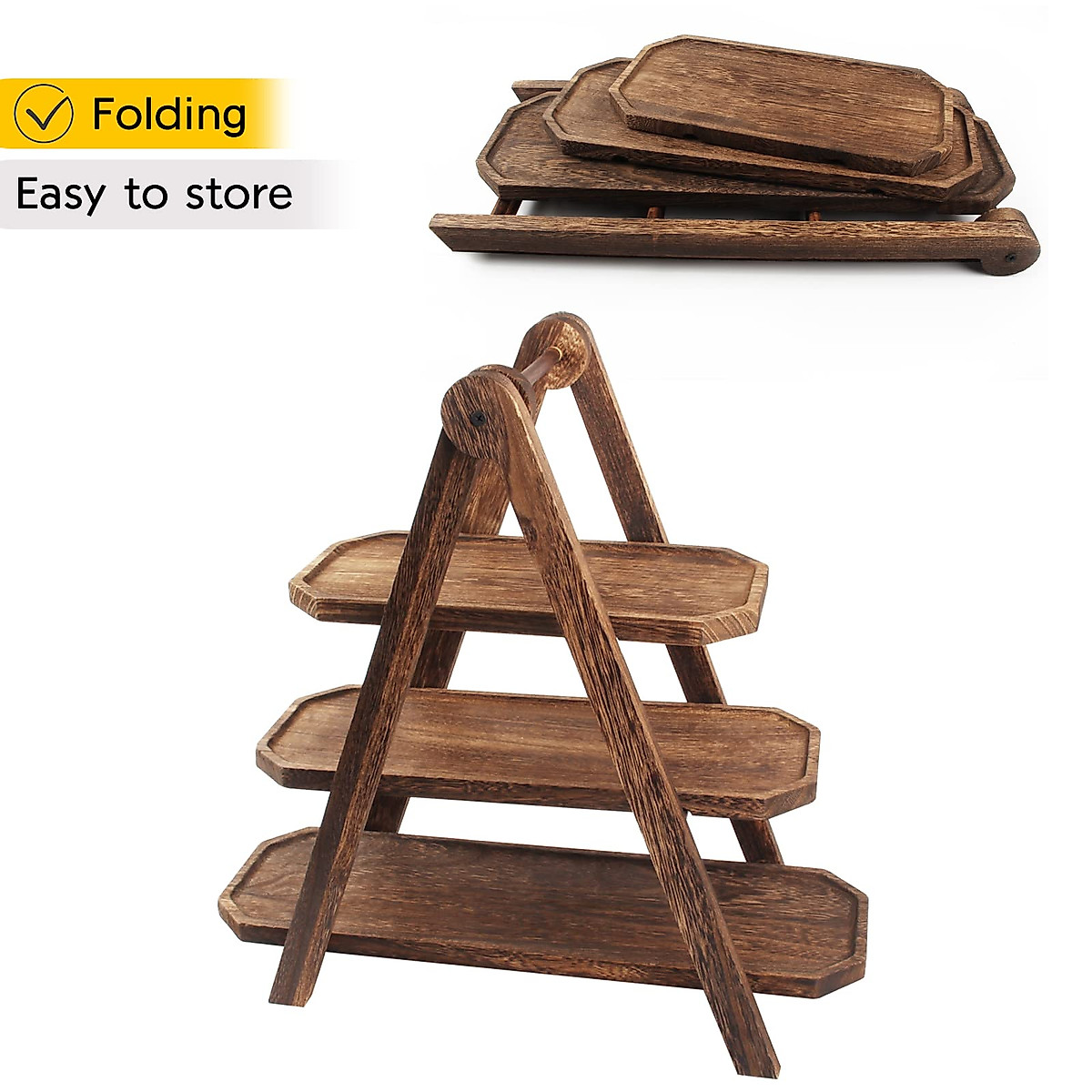 Kiusatig 3 Tier Serving Tray Tiered Decor Tray Tiered Tray Decor Foldable Ladder Serving Trays for Party,Food,Picnic,Home Decor,Bathroom