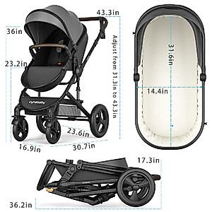 Baby Stroller for Newborn to Toddler, Cynebaby Bassinet Stroller Luxury Infant Pushchair Multi Position Reclining Pram with Mommy Bag/footmuff