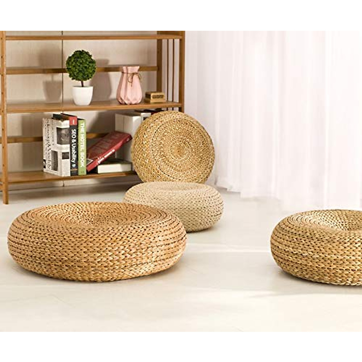 HUAWELL Japaness Style Straw Futon Knitted Round Seat Cushion Pouf Dia 60CM (23.6/6.7 Inch)