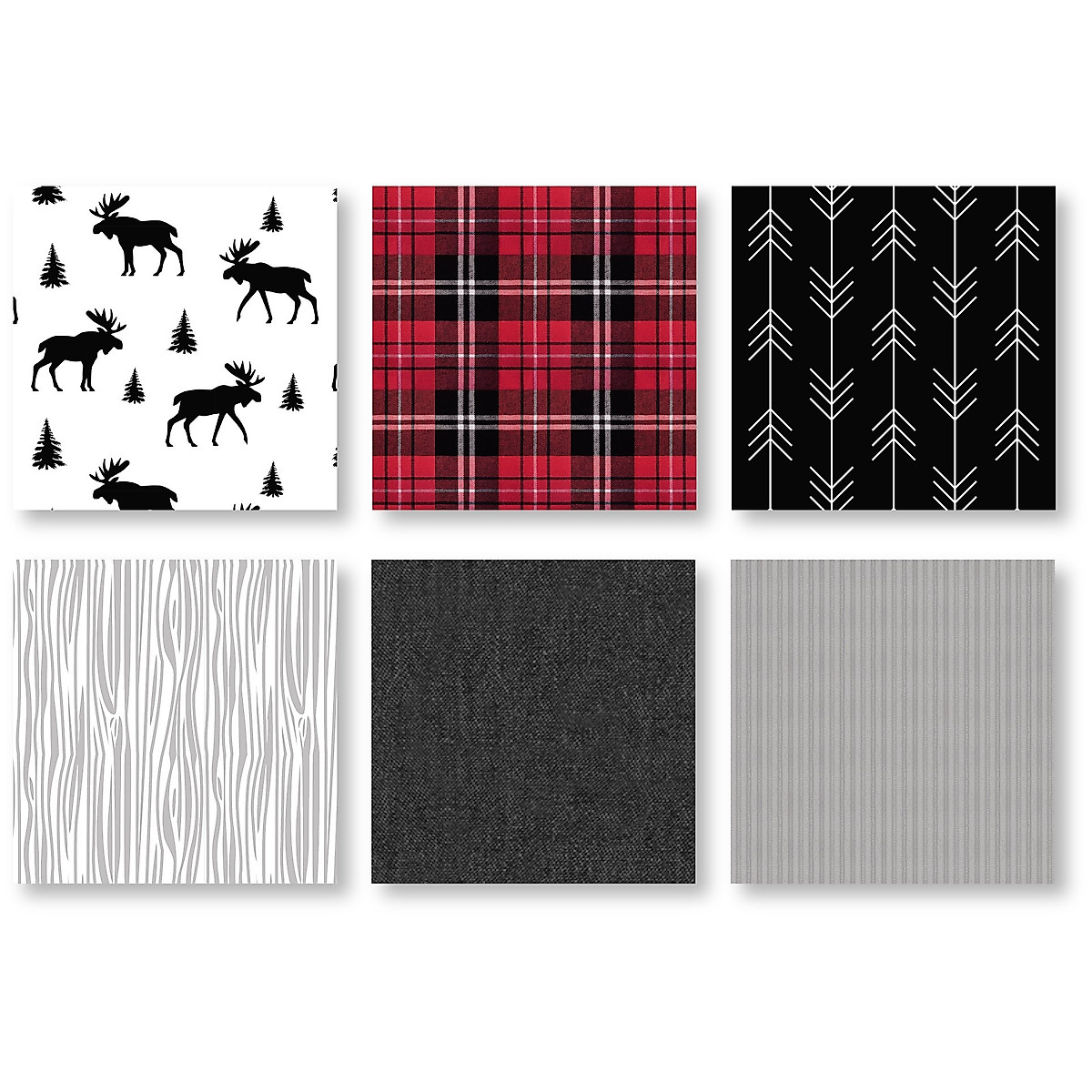 Sweet Jojo Designs Grey, Black and Red Woodland Plaid and Arrow Rustic Patch Boy Toddler Kid Childrens Bedding Set - 5 Pieces Comforter, Sham and Sheets - Flannel Moose Gray