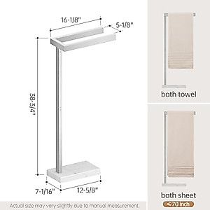 Natural Mable Standing Towel Rack with Weighted Base, KES Free Standing Towel Rack for Bathroom with 2X Wider Sturdy Tube, 2-Tier Towel Stand for Bathroom Floor, Brushed Steel, BTH225-2