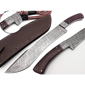 Nooraki-57 Premium Quality Outdoor/Survival/Hunting Knife - Damascus Steel 256 Layers with Genuine Leather Sheath 15 inch Full Tang