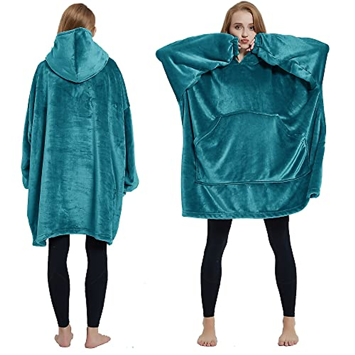 Oversized Blanket Hoodie Wearable Sweatshirt, Comfortable Sherpa Lounging Pullover for Adults(Sea Green One Size)