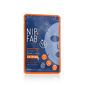 Nip+Fab Glycolic Acid Fix Extreme Bubble Sheet Mask for Face with 2% Glycolic Acid, Hyaluronic Acid and Charcoal, Exfoliating Resurfacing AHA Cleansing Facial Mask, 23 Gram