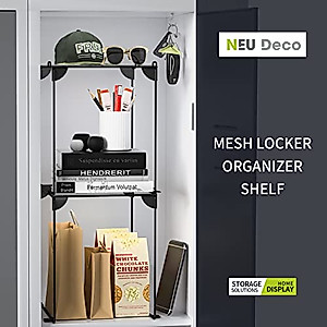 Neudeco Pack 2, Mesh Locker Shelf, Stackable Extra Tall Locker Organizer, Collapsible and Metal Build, Fits Standard Size School Locker, Suitable for Work, Kitchen, Bathroom (Grey)
