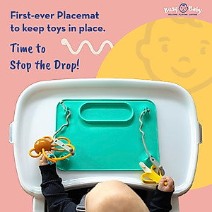 BUSY BABY Silicone Placemat-As Seen On Shark Tank-Built-in Suction Cups-4 Toy Tethers for Babies Toddlers and Kids-Food Grade Silicone-8.5 x 11 in-Comes with Travel Sleeve-Dishwasher Safe-Pewter