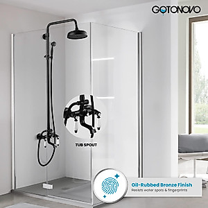 Oil Rubbed Bronze 8’’ Shower Faucet 2 Lever Handle Bathtub Spout 3 Function Bathroom Wall Mount Kitchen Faucet 8’’ Center 9’’ Spout Reach 2 Cross Handle Victorian Kitchen Sink Faucets