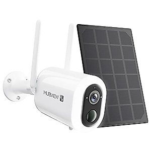 MUBVIEW Solar Security Cameras Wireless Outdoor Floodlight, 2K Outdoor Camera Wireless, Home Security Camera Outdoor, 800 Lumens Light/Siren/14000 Battery/2.4G WiFi/2-Way Talk/IP67/SD/Cloud