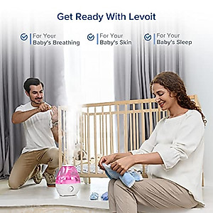 LEVOIT Humidifiers for Bedroom Large Room (2.4L Water Tank), Cool Mist for Home Whole House, Adjustable 360° Rotation Nozzle, Ultrasonic, Auto Shutoff, Night Light, BPA-Free, Pink