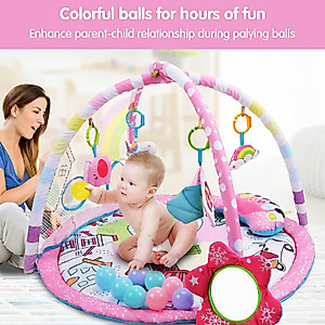 Amagoing Baby Gym Play Mat,4-in-1 Infant Activity Gym with 6 Detachable Toys & Ball Pit for Toddler Sensory and Motor Skill Development Discovery, Newborn Essential Gifts for 0-12 Months Baby Girl Boy