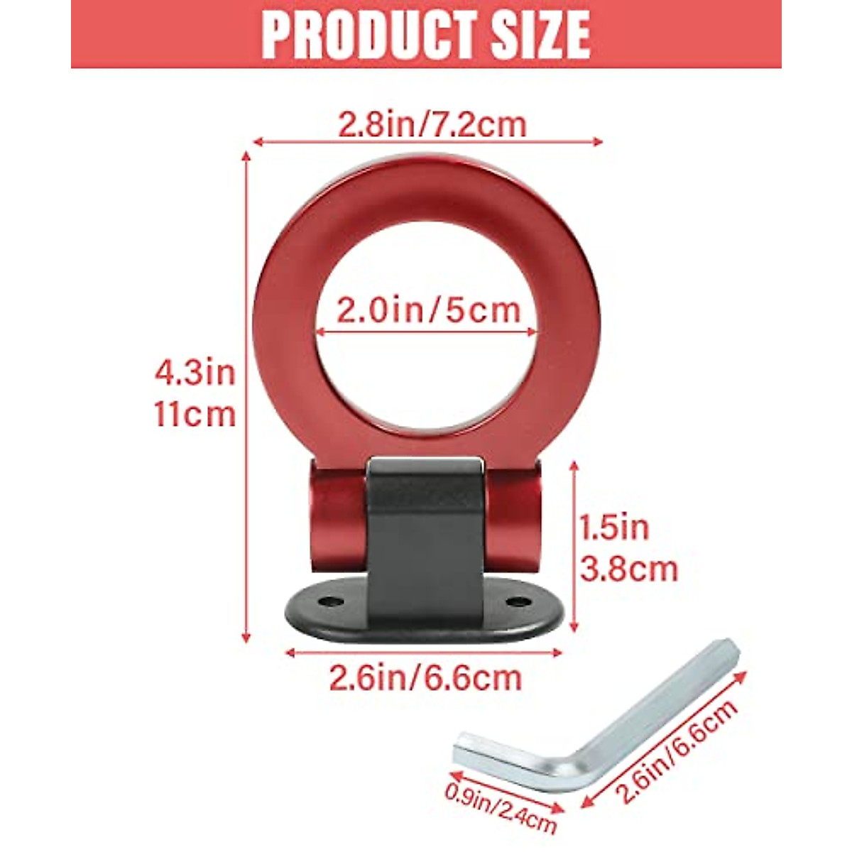 ESEWALAS Car Tow Hook Car Sticker,Tow Hook Kit Car Decorations Sticker,Ring Track Racing Style Decorative Trailer Tow Hook,Bumper Trailer Sticker (ONLY Decoration) (Red)