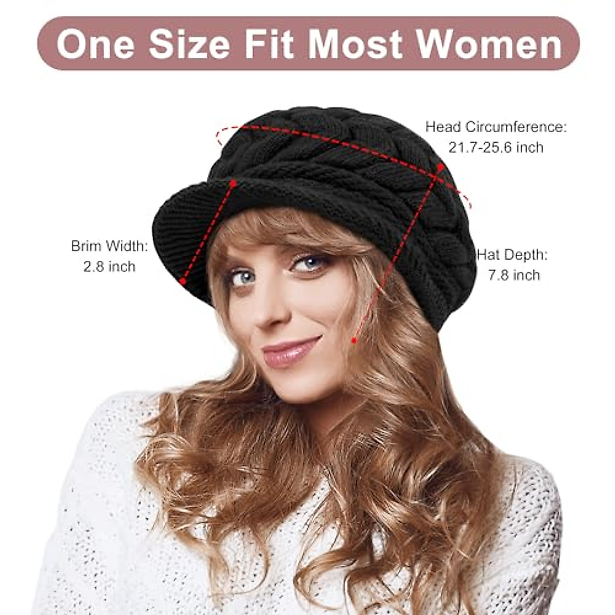 YSense 2 Pack Womens Winter Hats Warm Knit Hat Slouchy Beanie Cap with Brim Gifts