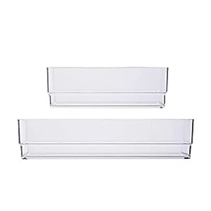 LilGift ARAD 2 Pieces Clear Vanity & Drawer Organizer, Acrylic Organizer, Drawer Divider, Makeup Bathroom Organizer, Kitchen Utensils