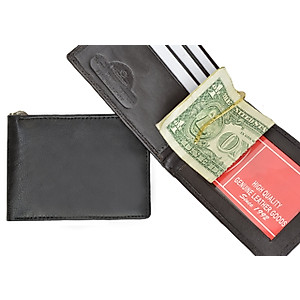 MARSHAL 100% Genuine Leather Bi-fold Money Clip Black #1162