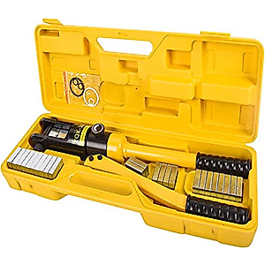 LFGUD 16T Hydraulic Crimping Tool 9 AWG to 600 MCM Battery Cable Crimping Tool 0.87 inch Stroke Hydraulic Lug Crimper Electrical Terminal Crimper with 13 Pairs of Dies