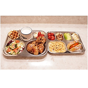 Korean Stainless Steel Divided Plates, Food Grade 304 Tray for Kids, Teens, Adults, Picky Eaters, BPA Free, 6 Sections, Diet Portion Control, Serving Platter, Dinner Snack, Set of 2