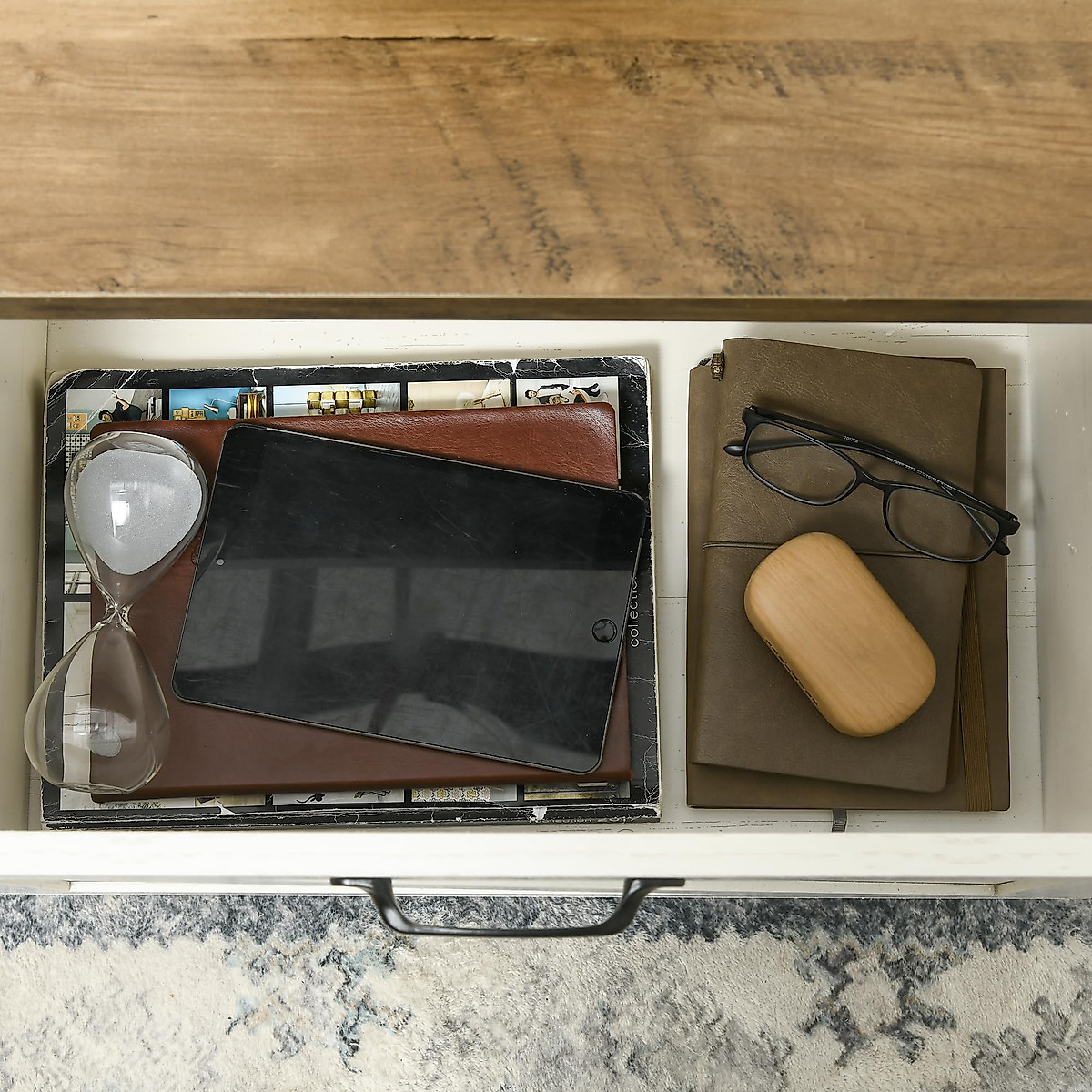 HOMCOM Farmhouse Coffee Table with Storage and Drawer, Rustic Coffee Table for Living Room, Open Shelf, White